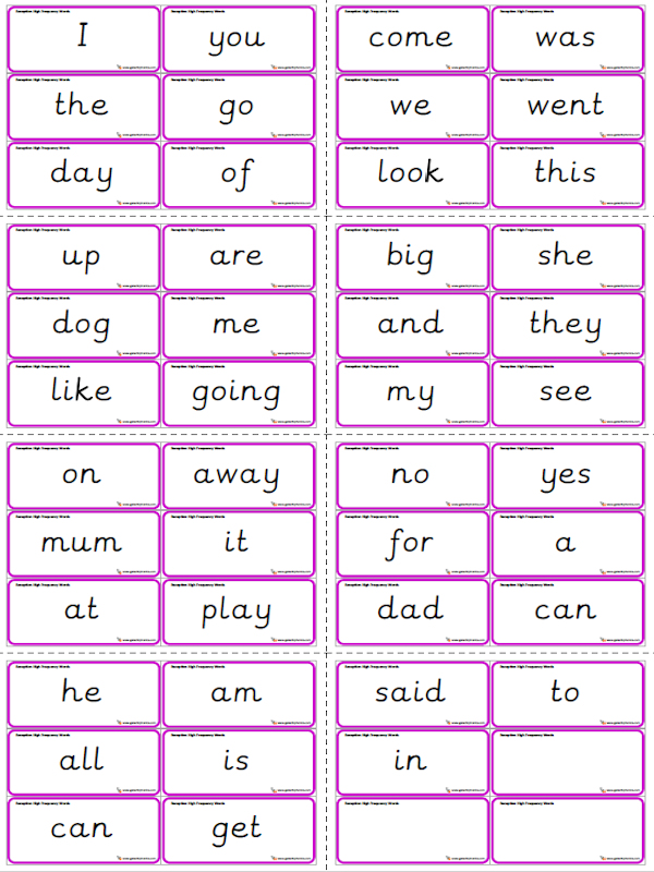 reception high frequency words - Galactic Phonics