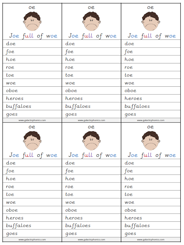 Free 'oe' worksheets and games - Galactic Phonics