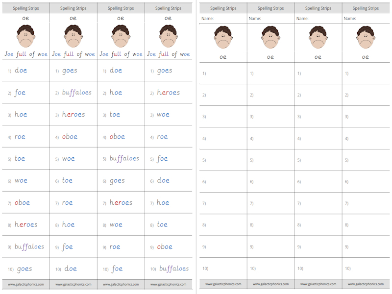 Free 'oe' worksheets and games - Galactic Phonics
