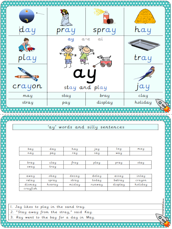 Free 'ay' worksheets and games - Galactic Phonics