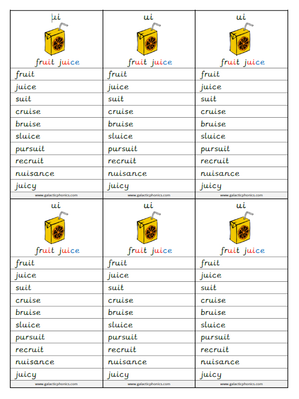 Free 'ui' phonics worksheets and games - Galactic Phonics
