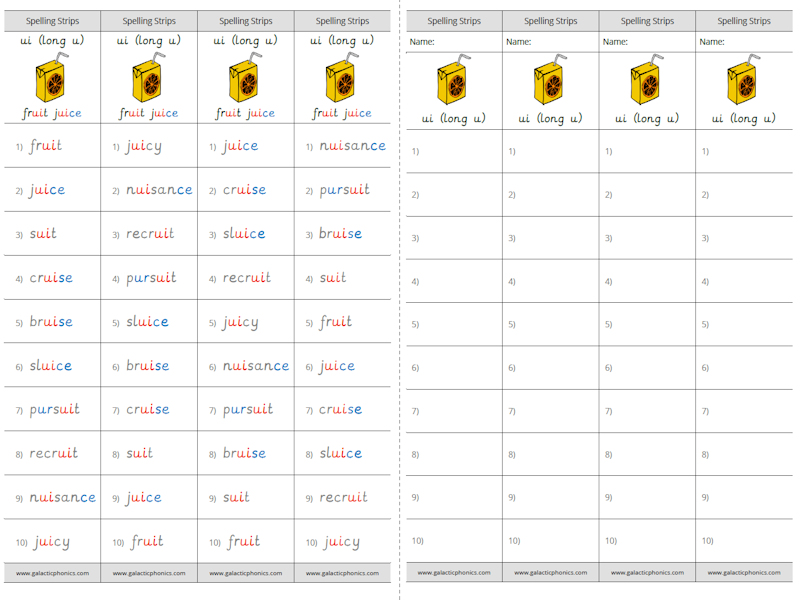Free 'ui' phonics worksheets and games - Galactic Phonics