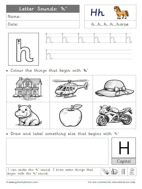 Group 1 Set 5: h b f l ff ll ss - Galactic Phonics