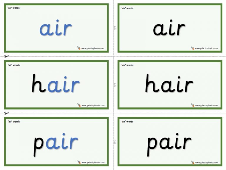 'air' phonics worksheets and games - Galactic Phonics