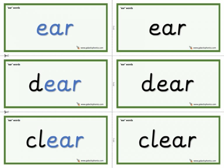 'ear' phonics worksheets and games - Galactic Phonics