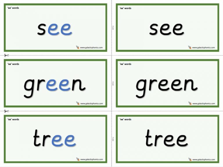 Free 'ee' phonics woksheets and games - Galactic Phonics