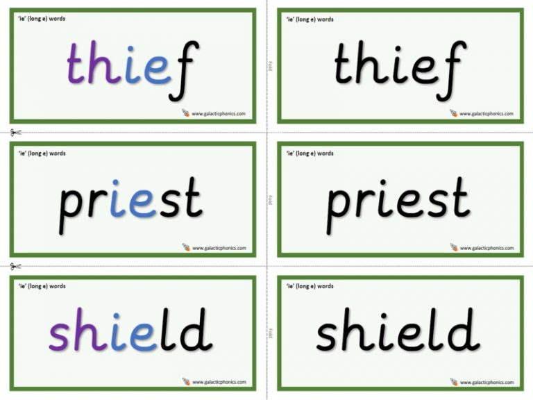 Free 'ie' (long e) phonics worksheets and games - Galactic Phonics