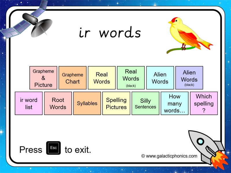 ir phonics worksheets and games - Galactic Phonics
