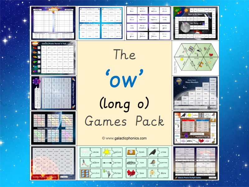 ow (long o) phonics worksheets and games - Galactic Phonics