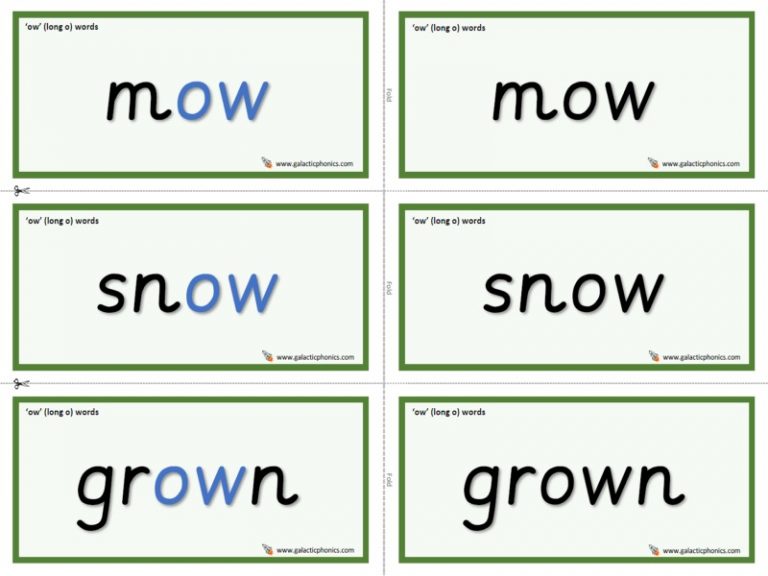 'ow' (long o) phonics worksheets and games - Galactic Phonics