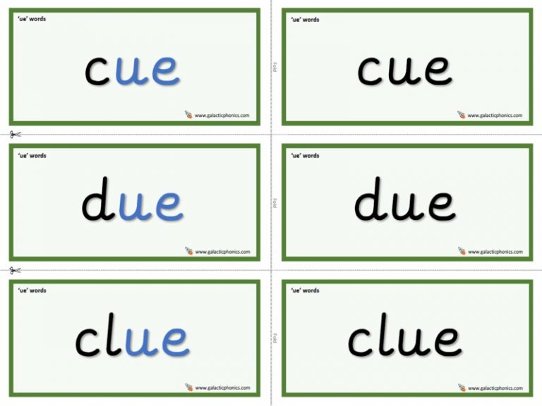 Free 'ue' phonics worksheets and games - Galactic Phonics