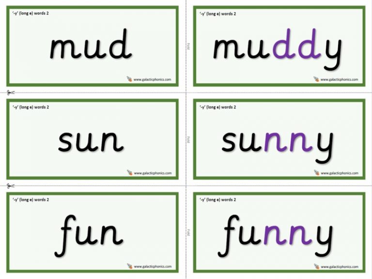 Free 'y' (long e) phonics worksheets and games - Galactic Phonics