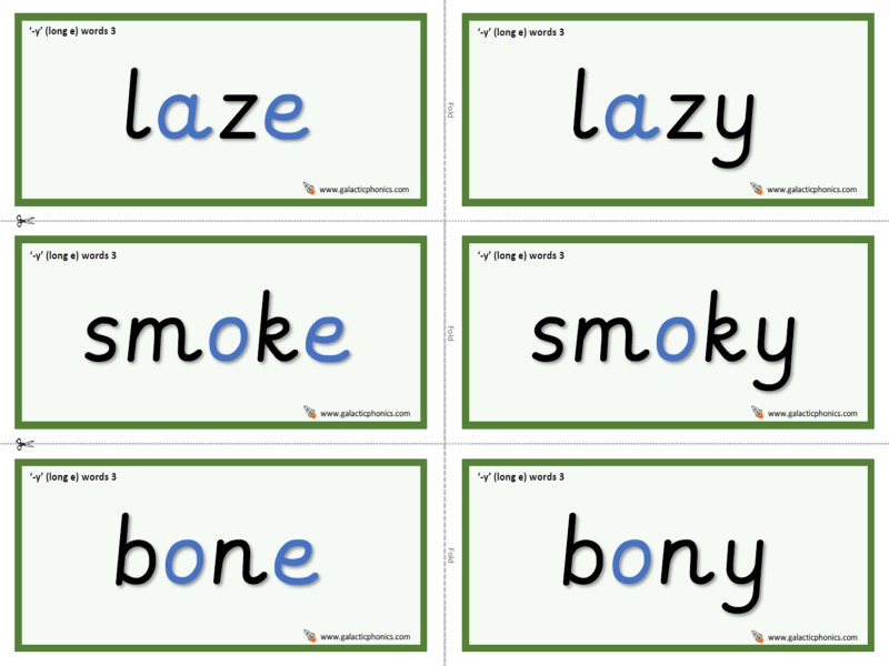 y (long e) phonics worksheets and games - Galactic Phonics