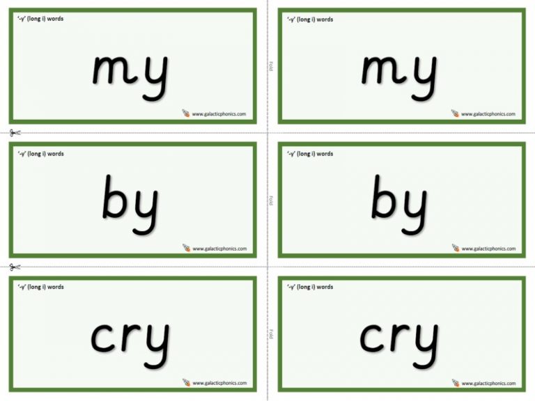 Free 'y' (long i) phonics worksheets and games - Galactic Phonics