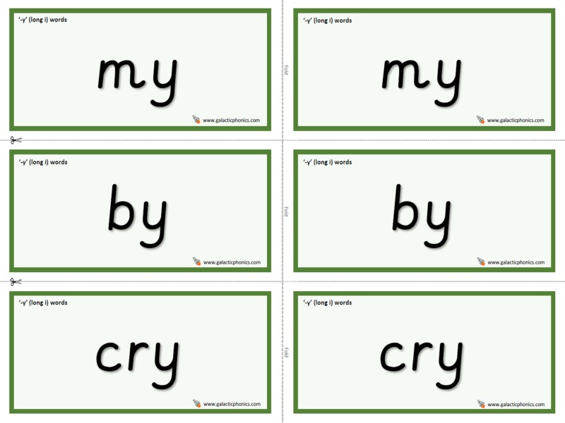 Free 'y' (long i) phonics worksheets and games - Galactic Phonics
