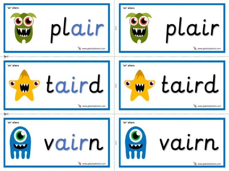 'air' phonics worksheets and games - Galactic Phonics