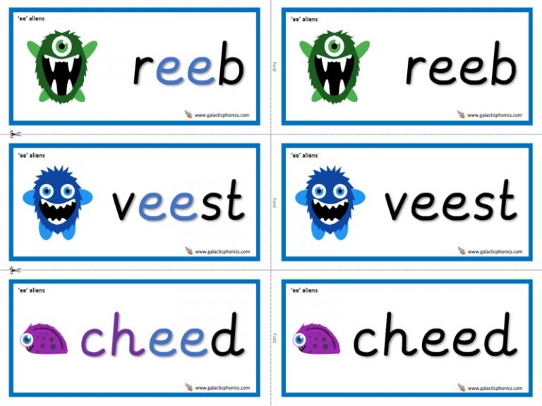 Free 'ee' phonics woksheets and games - Galactic Phonics