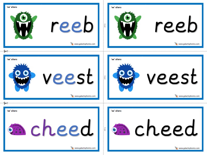 Free 'ee' phonics woksheets and games - Galactic Phonics