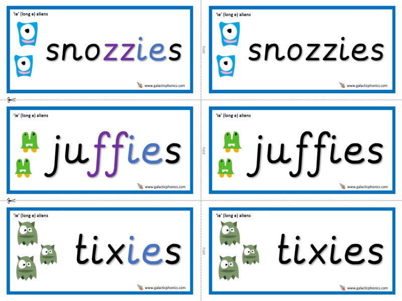 Free 'ie' (long e) phonics worksheets and games - Galactic Phonics