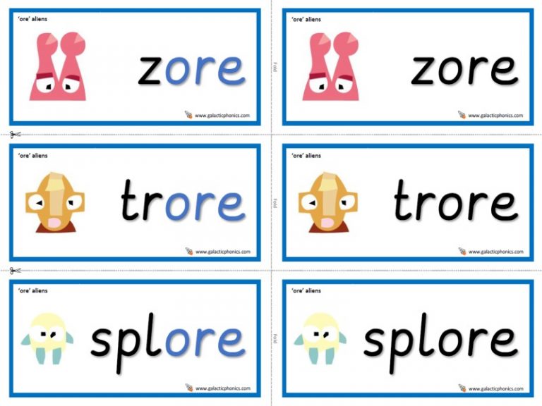 'ore' phonics worksheets and games - Galactic Phonics