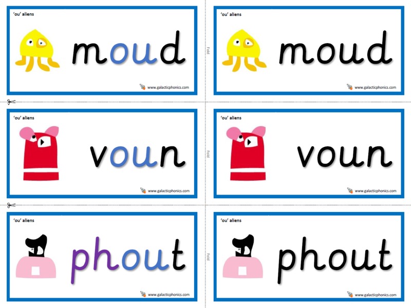'ou' phonics worksheets and games - Galactic Phonics