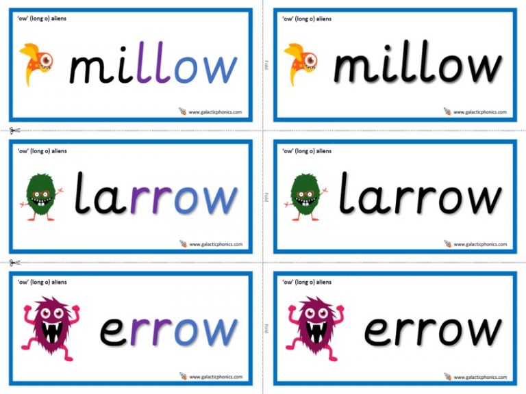 'ow' (long o) phonics worksheets and games - Galactic Phonics