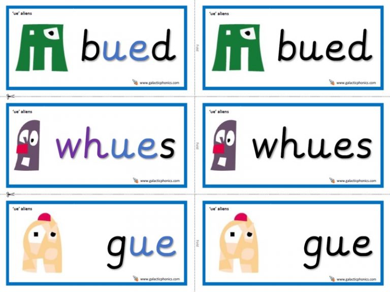 Free 'ue' phonics worksheets and games - Galactic Phonics