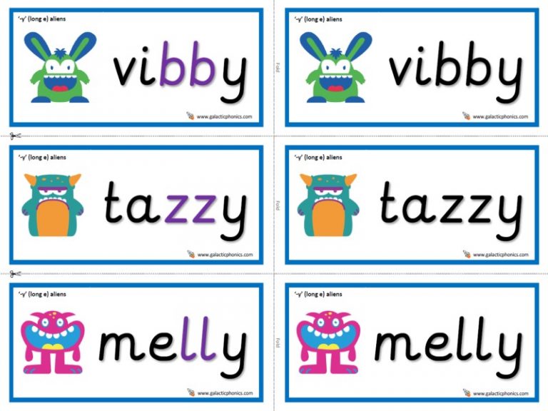 Free 'y' (long e) phonics worksheets and games - Galactic Phonics