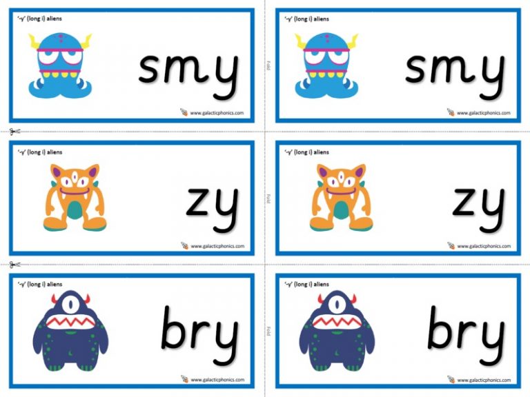 Free 'y' (long i) phonics worksheets and games - Galactic Phonics