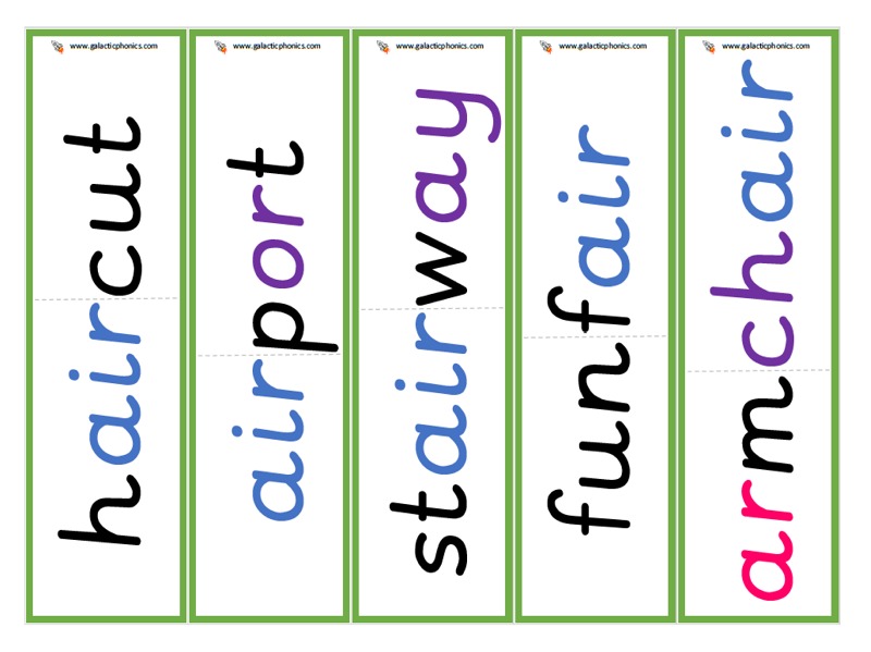 'air' phonics worksheets and games - Galactic Phonics