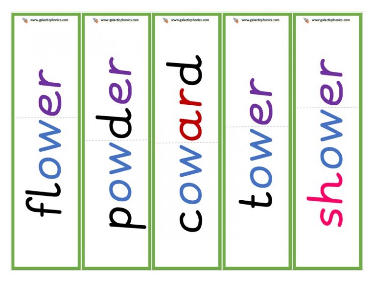 'ow' phonics worksheets and games - Galactic Phonics