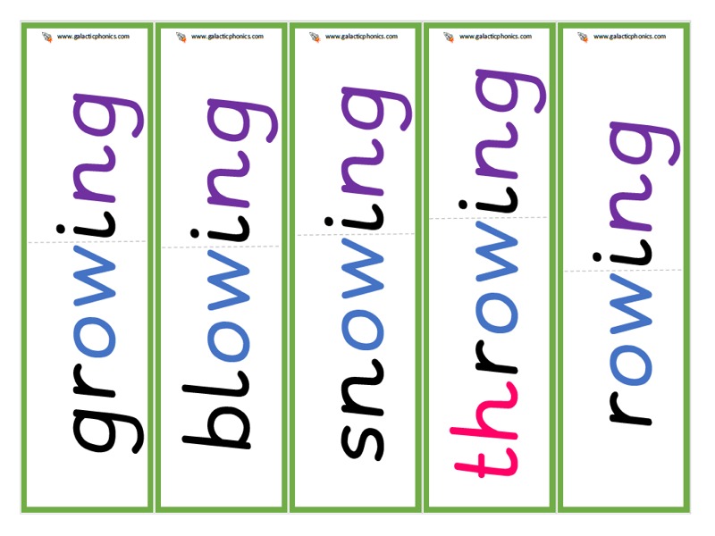 'ow' (long o) phonics worksheets and games - Galactic Phonics