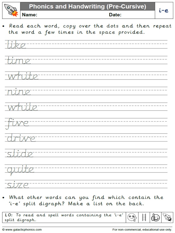 ie split digraph worksheets and games - Galactic Phonics