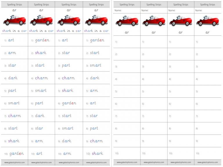 'ar' phonics worksheets and games - Galactic Phonics