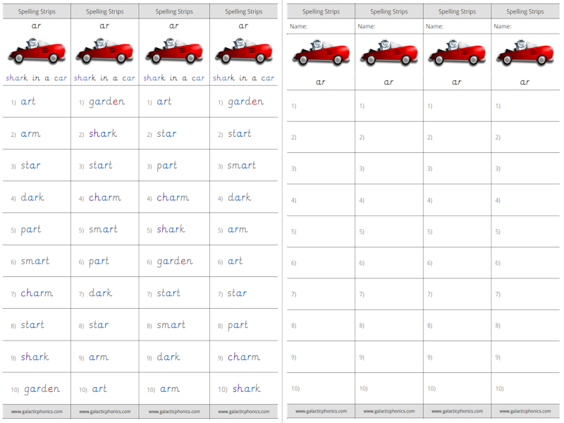 'ar' phonics worksheets and games - Galactic Phonics