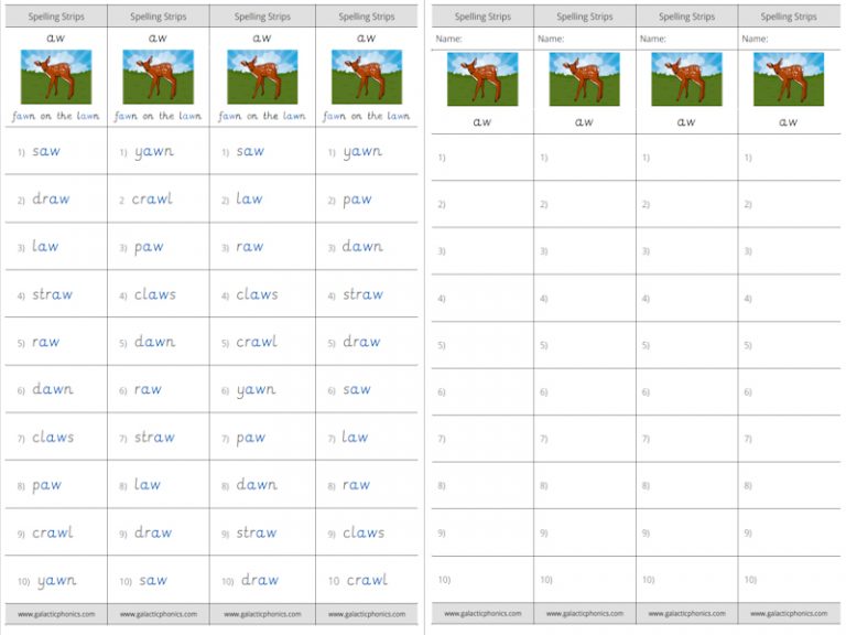 aw phonics worksheets and games - Galactic Phonics