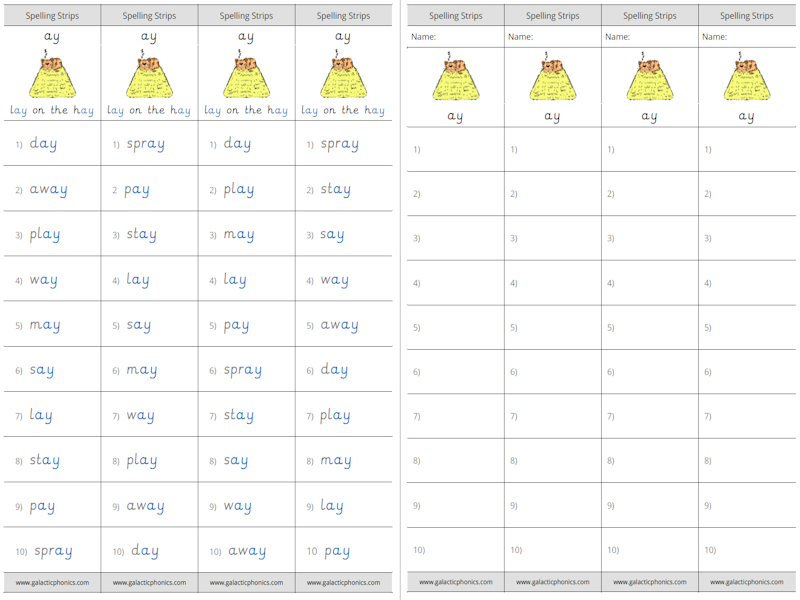 Free 'ay' worksheets and games - Galactic Phonics