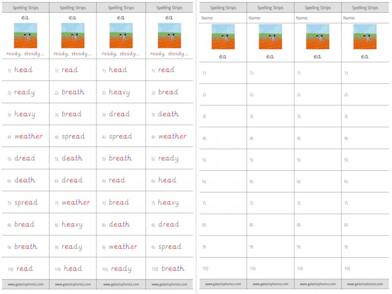 'ea' (short e) phonics worksheets and games - Galactic Phonics