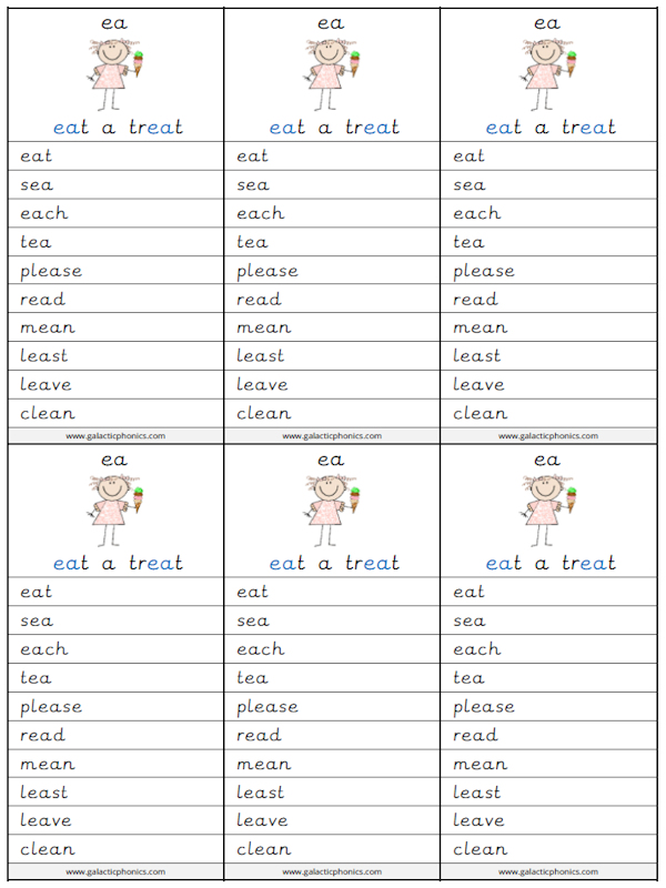 Free 'ea' phonics worksheets and games - Galactic Phonics