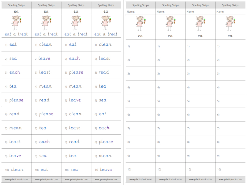 Free 'ea' phonics worksheets and games - Galactic Phonics
