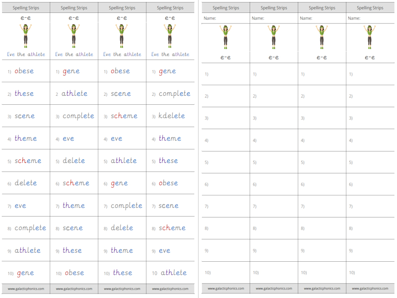 'e-e' (split digraph) phonics worksheets and games - Galactic Phonics