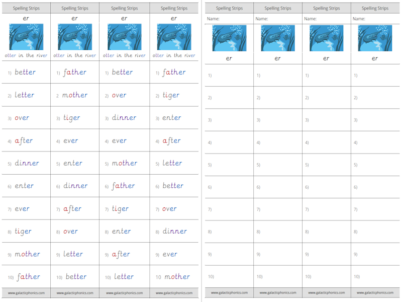 'er' (short) phonics worksheets and games - Galactic Phonics