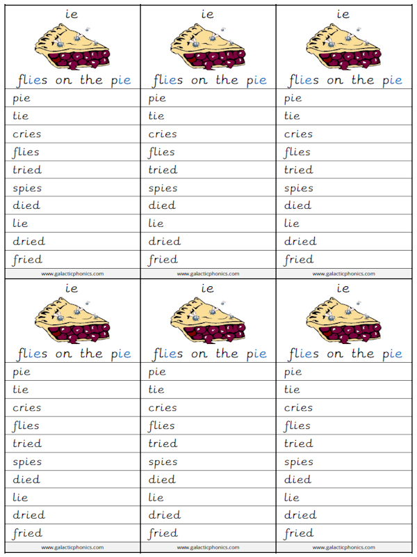 Free 'ie' (long i) worksheets and games - Galactic Phonics