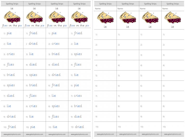 Free 'ie' (long i) worksheets and games - Galactic Phonics