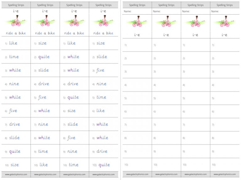 Free 'i-e' (split digraph) worksheets and games - Galactic Phonics