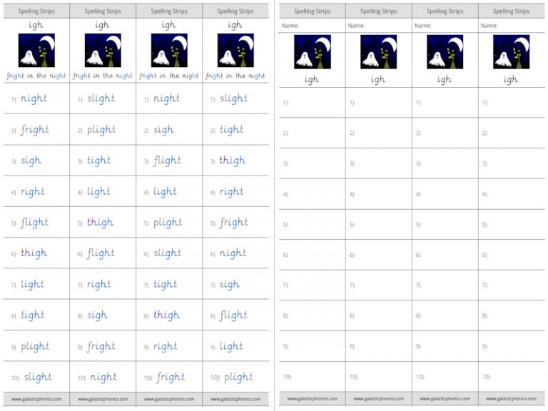 Free 'igh' phonics worksheets and games - Galactic Phonics