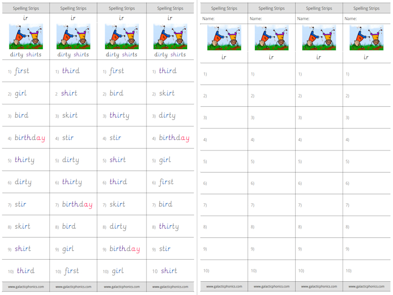 'ir' phonics worksheets and games - Galactic Phonics