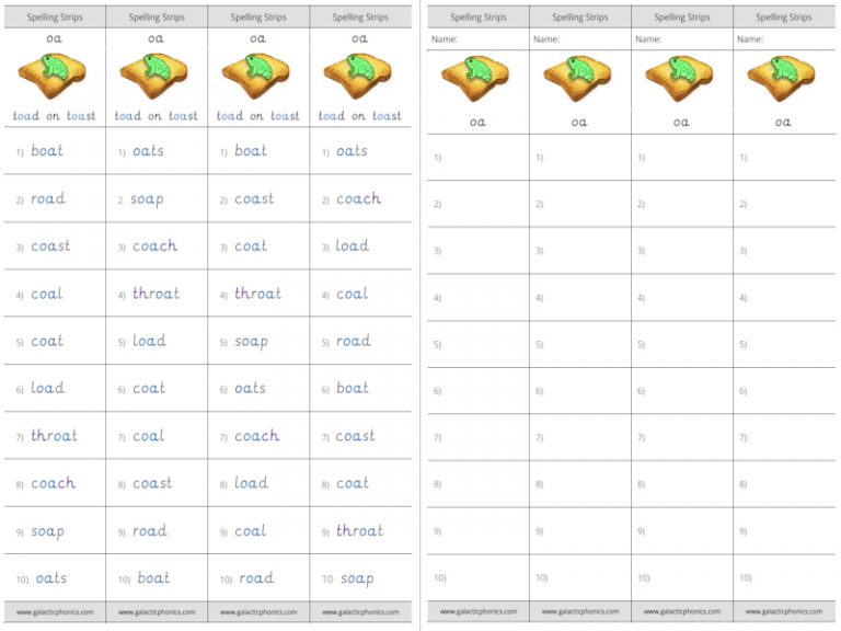 Free 'oa' worksheets and games - Galactic Phonics
