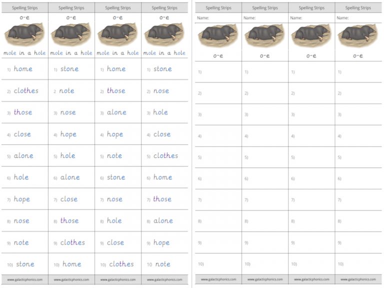 Free 'o-e' (split digraph) worksheets and games - Galactic Phonics