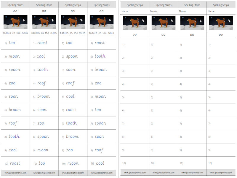 Free 'oo' (long u) worksheets and games - Galactic Phonics